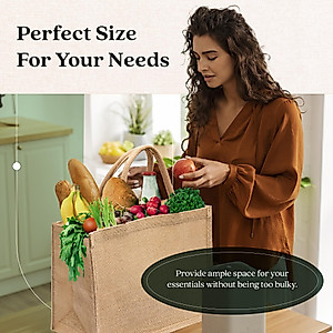 Jute Tote - 17" x 13" x 7" Multipurpose Lined Burlap Bag - Beautiful Design & Color - Lunch, Beach, Market, Bridesmaid, Gift, Mama Tote