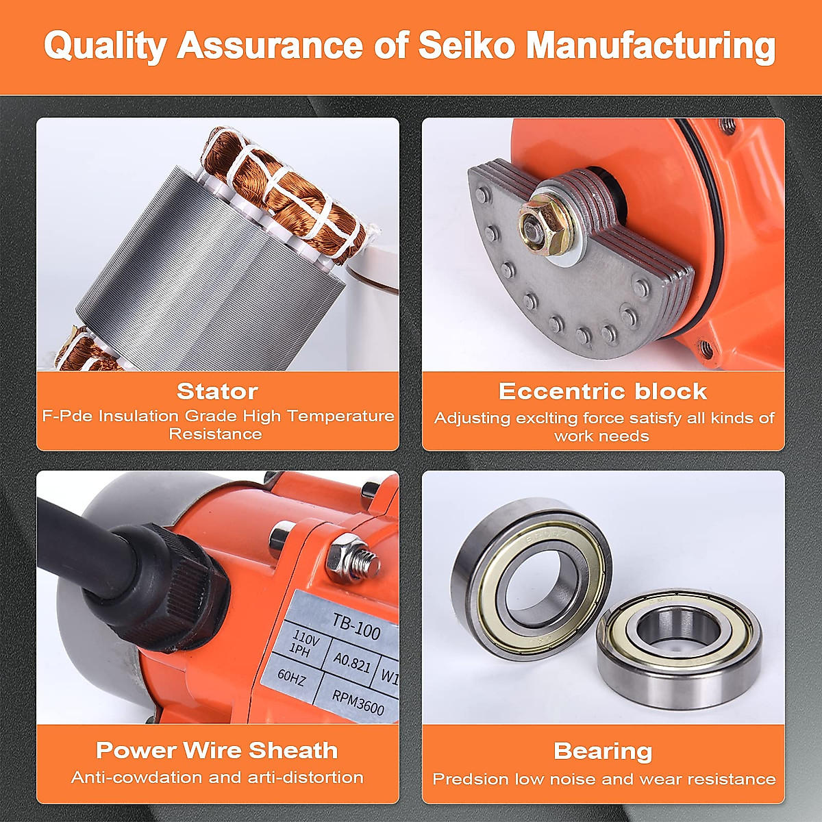 Small Concrete Vibrator Industrial Vibration Motor Single Phase 100W AC 110V 3600Rpm Aluminum Alloy Vibrating Vibrators for Sand Shaker Table