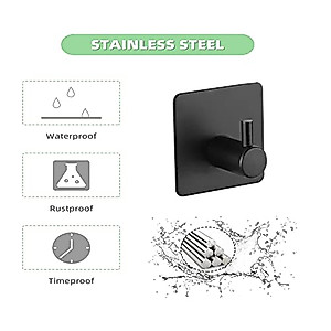 Adhesive Hooks - 5 Pack Heavy Duty Wall Hooks Waterproof Stainless Steel Hooks for Hat Towel Robe Hooks Rack Wall Mount - Bathroom Kitchen Home Hotel Office Cabinet and Bedroom Matte BLACK01