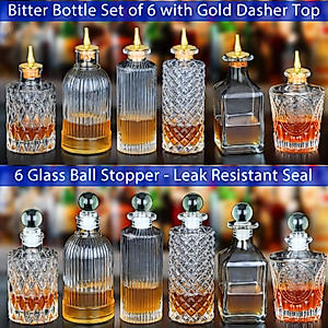 Bitters Bottles Set of 6 - Glass Dasher Bottles with Dash Top and Stopper Great Dispenser Bottle For Your Bitters Great for homemade Cocktail and Bartender