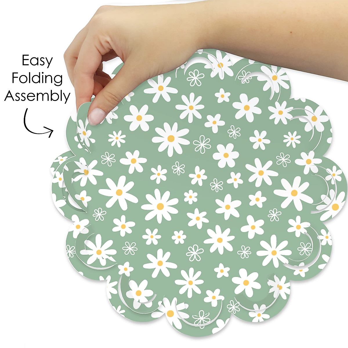 Big Dot of Happiness Sage Green Daisy Flowers - Floral Party Round Table Decorations - Paper Chargers - Place Setting For 12