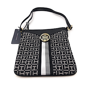 Tommy Hilfiger Women's Monogram Jacquard Xbody 2 Crossbody Handbag Black/Gray