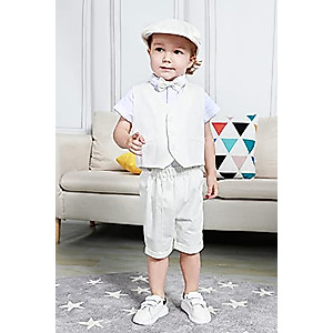 A&J DESIGN Baby Boy Baptism Outfits Toddler Christening Suits Wedding Ring Bearer Formal Suspenders Dress Clothes with Hat Ivory 3T