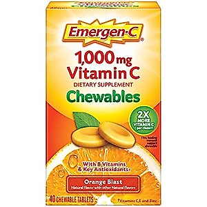 Emergen-C Chewable Vitamin C 1000mg, With B Vitamins And Antioxidants Tablet (40 Count, Orange Blast Flavor), Dietary Supplement