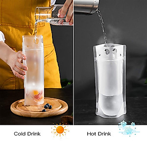 Lainrrew 50 Pcs Drink Pouches with 50 Pcs Straws, Freezable Juice Pouches Bags Reclosable Zipper Plastic Smoothie Bags Heavy Duty Hand-Held Translucent Ice Drink Pouches Bag for Cold & Hot Drinks