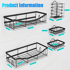 EK-Memory-fish ​Shower Organizer, Adhesive Shower Organizer Bathroom Storage Home Decor Kitchen, Non-Drilled, Large Capacity, Stainless Steel Bathroom Organizer (5 Piece Set)