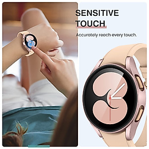 Tensea [2Pack for Samsung Galaxy Watch FE 2024/5 2022/4 2021 Screen Protector Case 40mm Accessories, Protective Face Cover Built-in Tempered Glass Film Bumper Case (40mm, Pink Gold)