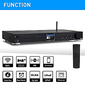 Ocean Digital WiFi Internet Component Radio Tuner (430 mm) WR10 FM/ Ethernet Bluetooth Receiver 2.4" Color Display with Digital Output to Connect Hi-Fi System -Black