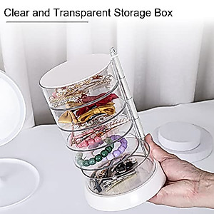 DancesCat 360° Rotating Hair Accessories Organizer, Bathroom Container for Headband, Bows, Hair Tie, Hair Tools, Scrunchie, Cotton Swab Organization, Clear 5-Layer Acrylic Scrunchie Holder for Girls