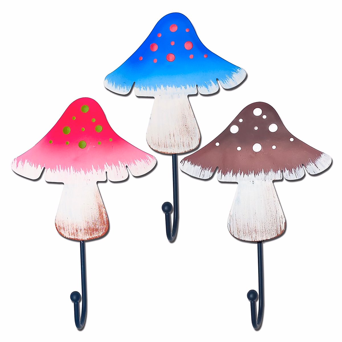 Snnshun 3 Pcs mushroom Coat Hooks, Towel Wall Hooks Hanging, Room Wall Decoration Creative Sticky Hooks, Cute Iron Hook for Hanging Hats, Coats, Scarves, Bags, Keys