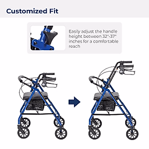 Drive Medical Aluminum Rollator Walker Fold Up and Removable Back Support, Padded Seat, 6" Wheels, Blue,R726BL