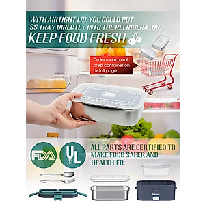 Pavezo Electric Lunch Box [Faster-75W, Large-1.8L] Food Heated Lunch Box, 12V/24V/110V Food Warmer Lunch Box for Car Truck Home, With Airtight Lid, SS Container, Fork Spoon, Carry Bag