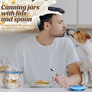 Irenare 10 Pack 10 oz Overnight Oats Containers with Lids and Spoons, Glass Airtight Oatmeal Overnight Oat Jars with Measurement Marks Airtight Jars for Milk Cereal Fruit (Blue)