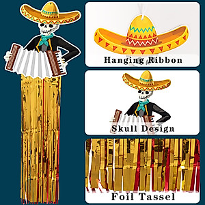 6Pcs Day of The Dead Decorations Sugar Skull Hanging Decor - Dia De Los Muertos Papel Picado Banner Mexican for Halloween Party Home Outdoor Decoration