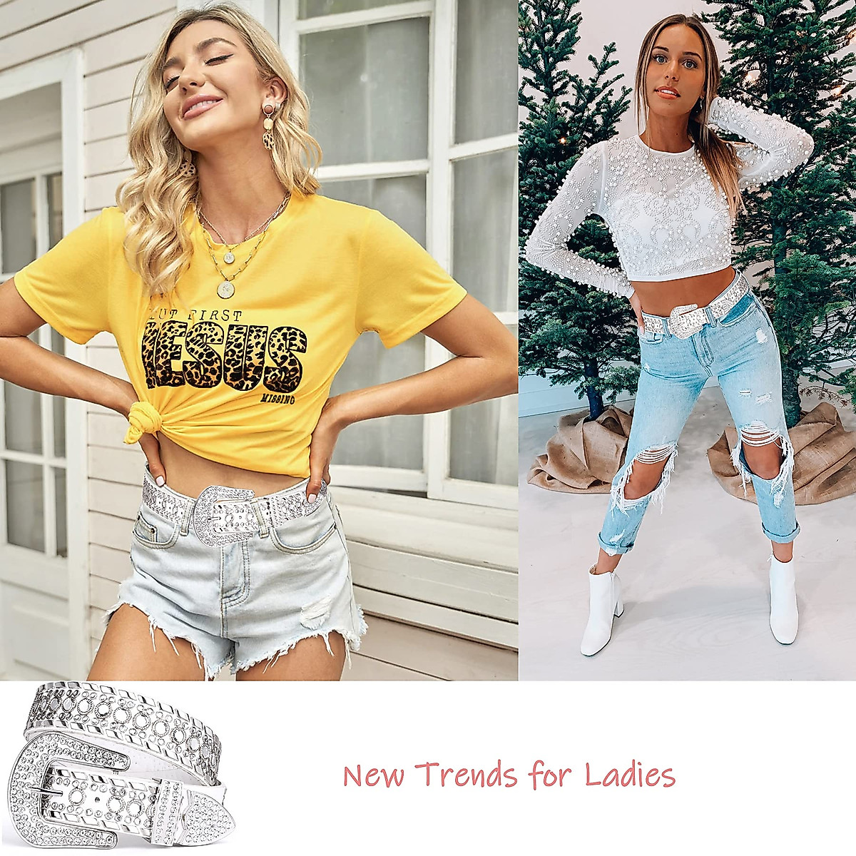 UnFader Bling Rhinestone Belts for Women, Fashion Cowgirl Western Studded Belts for Jeans Pants