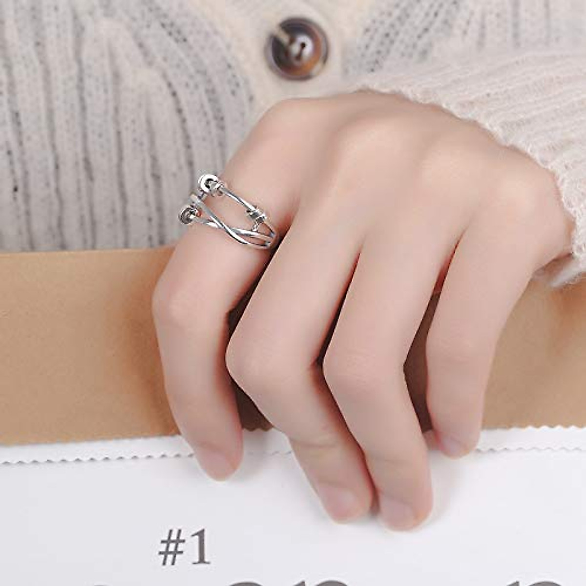 YSSN Handmade 925 Silver Ring Adjustable Size Sterling Silver Anti Anxiety Rings For Women Men Fidget Spinner Band Unisex Adjustable Stacking Spinning Worry Ring
