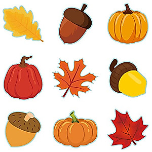 OSNIE 45Pcs Happy Fall Accents Cutouts Thanksgiving Halloween Pumpkin Maple Leaves Acorn School Classroom Bulletin Board Decoration Autumn Wall Decals Name Tags for Fall Thanksgiving Theme Party