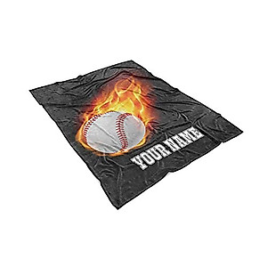Personalized Custom Baseball Fleece and Sherpa Throw Blanket for Kids Tee Ball Players Travel Baseballs Gloves Pitching Hitting Machines Catching Equipment Bases Loaded Pattern