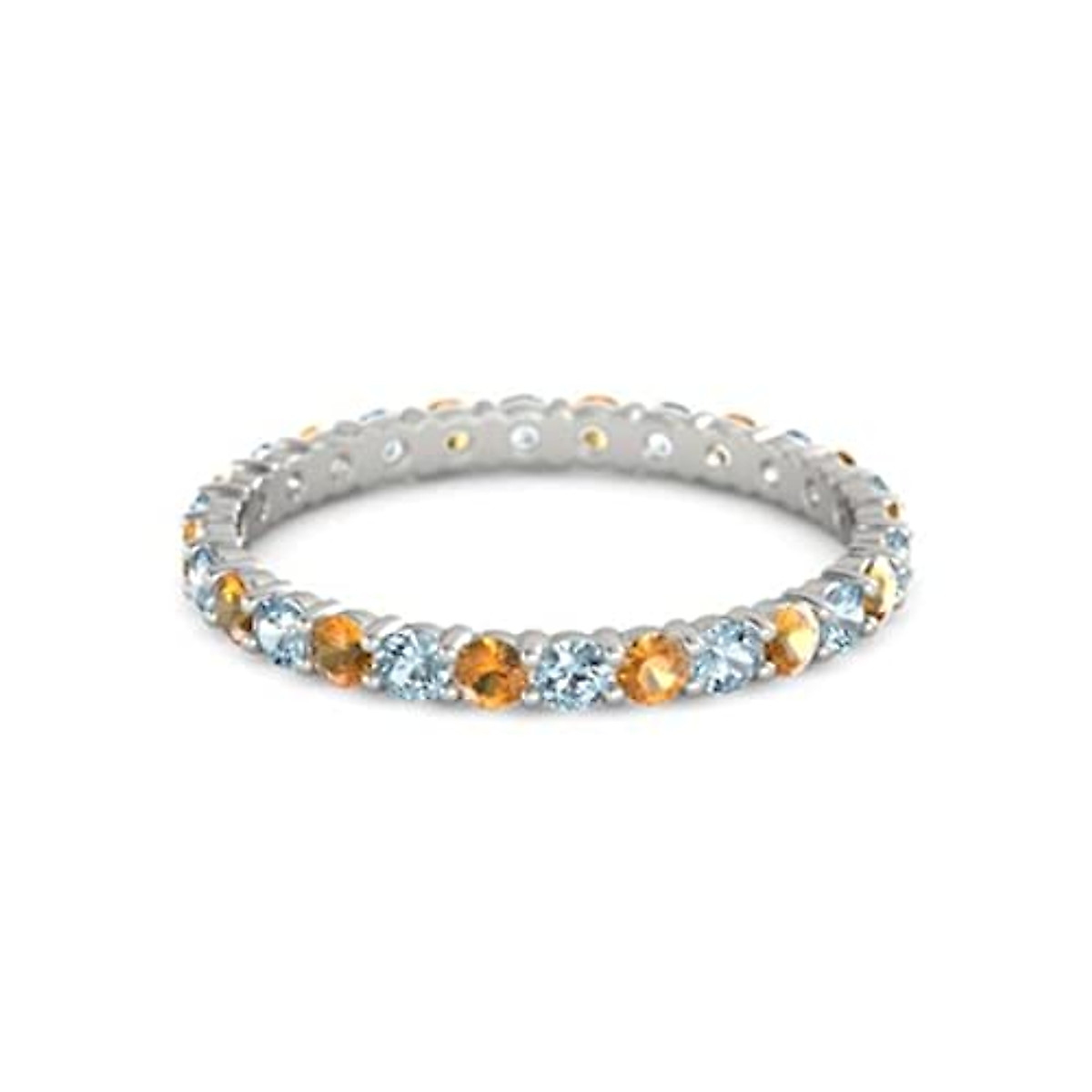 Aquamarine With Citrine Round 2.50 MM Eternity 925 Sterling Silver Women Stackable Wedding Ring (Sterling Silver, 7)