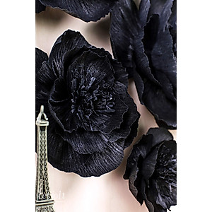 Letjolt Artificial Black Paper Flower Decorations for Wall Backdrop Wedding Birthday Baby Shower Bridal Shower Nursery Decor(Black Set 6)