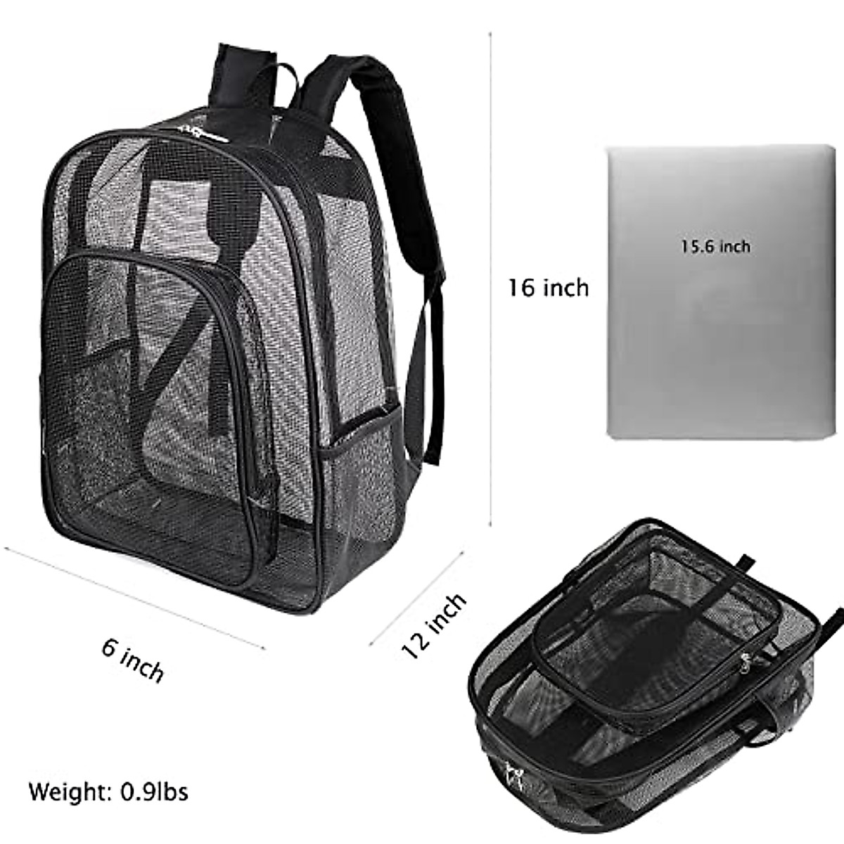 Mesh Backpack Heavy Duty See Through Mesh Backpacks for Swimming, Outdoor Sports (Black)