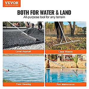 VEVOR Landscape Rake, 36" Head Aluminum Landscape Rake, Lake Weed Rake with 75" Long Handle, for Loosening Soil, Lawn Care, Weeding Lake, Garden