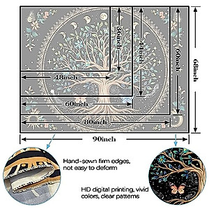 Lunerfex Tree of Life Tapastry Butterfly Moon Flower Boho Floral Plant Tapestries for Bedroom Aesthetic's Wall Hanging Mandala Botanical Tapestry for Living Room Dorm (black, 60x80 inches)