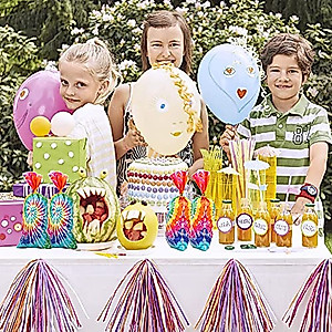 peony man 100 Pieces Tie Dye Cellophane Bags Rainbow Cello Treat Bag Plastic Goodie Storage Bags with 100 Gold Twist Ties for Tie Dye Themed Party Supplies Bakery Popcorn Cookies Candies Packaging