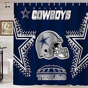 Namdeva 4PCS Sports Shower Curtain Set, American Football Helmet Stadium Grey Dots White Quotes Navy Blue Texas Star Touchdown Man Cave Bathroom Decor, Non-Slip Bath Mat, Gifts for Men Teenage Boys