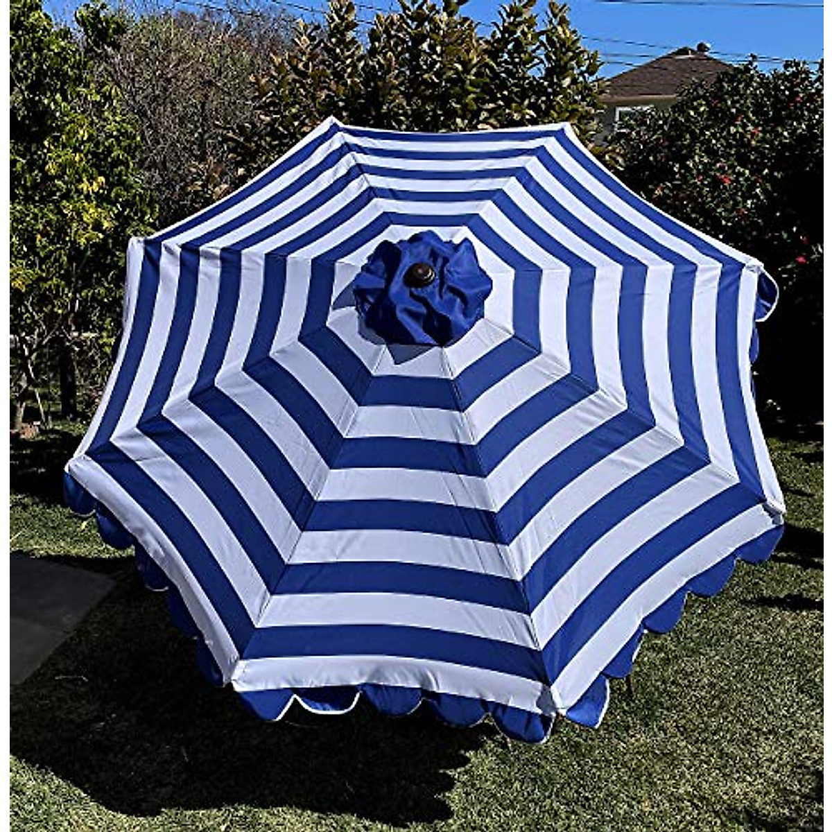 BELLRINO DECRO Royal/White Scalloped Edge Replacement Edge Umbrella Canopy for 9ft 8 Ribs (Canopy Only) C004-8RW-ROYAL