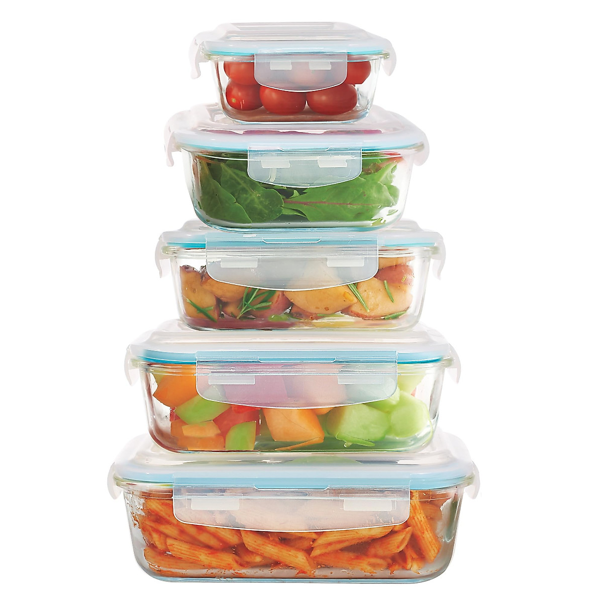 Bene Casa 10-piece glass food storage container set, air tight led containers, oven safe, microwave safe, freezer safe, dishwasher safe