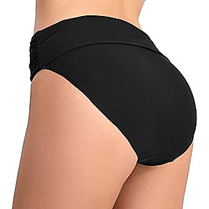 Vogueric Women's Bikini Bottoms Banded Swimsuit Bottom Full Coverage Ruched Swim Bottoms Moderate High Cut Bathing Suit Bottom Black Medium