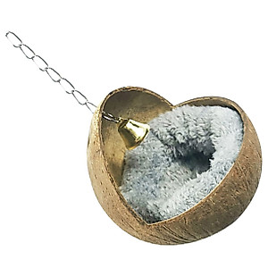 FUOYLOO Parrot Toys Parrot Hut House Shell Bird House Hamster Winter Warm Cage Bird Playground Winter Pet Chinchilla Bed Wood Toys Hanging Parrot House Coconut Shell Natural Bird Supplies