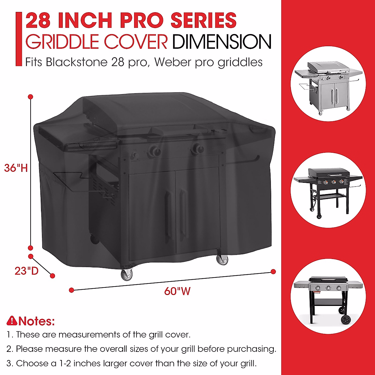 Unicook 28 Inch ProSeries Griddle Cover for Blackstone, Flat Top BBQ Grill Cover for Outdoor Grill, Heavy Duty Waterproof Cooking Station Protector with Sealed Seam, 60 Inch, Black