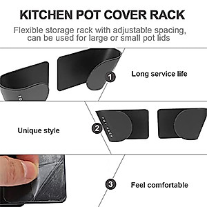 FRCOLOR 4pcs Pot Lid Holder Wall- Mounted Pot Lid Storage Rack Punch- Free Pan Cover Hanger Cutting Board Stand Kitchen Tools Shelf for Cupboard Cabinet Door Organizer Black
