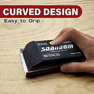 Sdanbom Sanding Block Kit 7PC with TearBlock and Sandpaper - Wet or Dry Auto Body Sanding Blocks for Woodworking Automotive Car Bodywork, Light, Flexible, Hard, Black