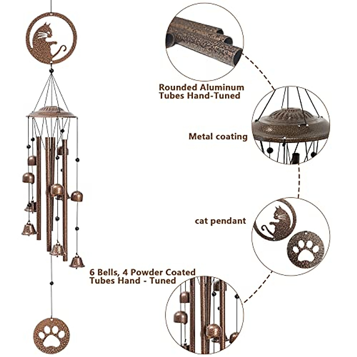 Iwaiting Outdoor Cat Wind Chimes for Outside, Memorial Wind Chimes Gifts for Mom,Great Gift for Your Own Patio, Porch, Garden, and Backyard