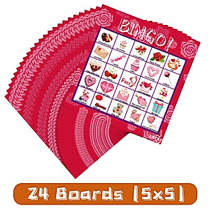LETILY Bingo Cards Valentine Cards for Kids Adults-24 Players Valentine's Day Bingo Game for Kids Card Games School Classroom Games Birthday Party Favors Supplies Valentine Gifts for Boys Girls