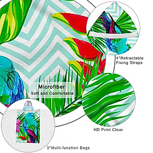 Ruikyhom Lounge Chair Towel Cover, Chaise Lounge Cover (Pack of 2), Beach Chair Covers with 3 Pockets for Pool Sunbathing Beach Garden Courtyard Outdoor Trips, 85 x30 in, Bird and Flower(Green)