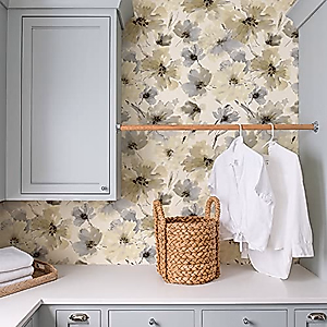 JiffDiff Watercolor Flower Peel and Stick Wallpaper Floral Peel and Stick Wallpaper Honey Wheat Yellow Wallpaper Stick On Wallpaper