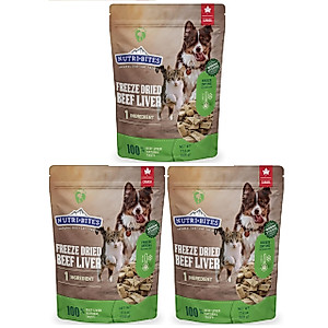 (Pack of 3) Nutri Bites Freeze Dried Beef Liver Dogs&Cats Treats 17.6 oz