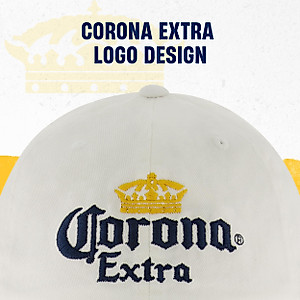 Concept One Corona Extra Dad Hat, Cotton Baseball Cap with Embroidered Logo, Adjustable Baseball Hat, White, One Size