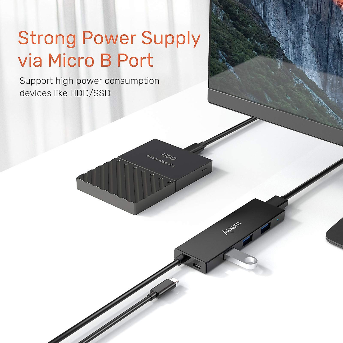 Case of 120, Alxum USB 3.0 Extension Hub 4-Port, USB Hub Long Cord 4ft with MicroB Power Port, USB Data Hub for Desktop PC, MacBook, Surface Pro, XPS, Flash Drive, Mobile HDD, Printer -Black