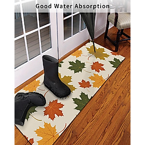 KITHOME Front Door Mat Autumn Maple and Fallen Leaves Tile Pattern Indoor Outdoor Entrance Doormat Washable Floor Mats for Front Door Bathroom Kitchen Runner Rugs 16x47 Inch