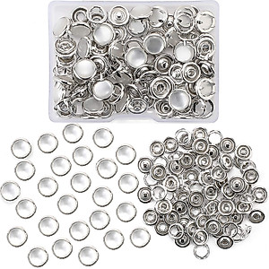 Pearl Snaps Fasteners Kit,10mm Clothes Ring for Western Shirts Clothes Prong Ring Snaps (White)
