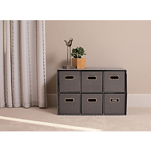 BIRDROCK HOME Linen Cube Organizer Shelf w/ 6 Storage Fabric Bins - Foldable & Durable - Toys, Clothes, Towels - Collapsible Cubby for Kids Room, Dorm, Closet, Bedroom - Large Shelving Cubbies - Grey