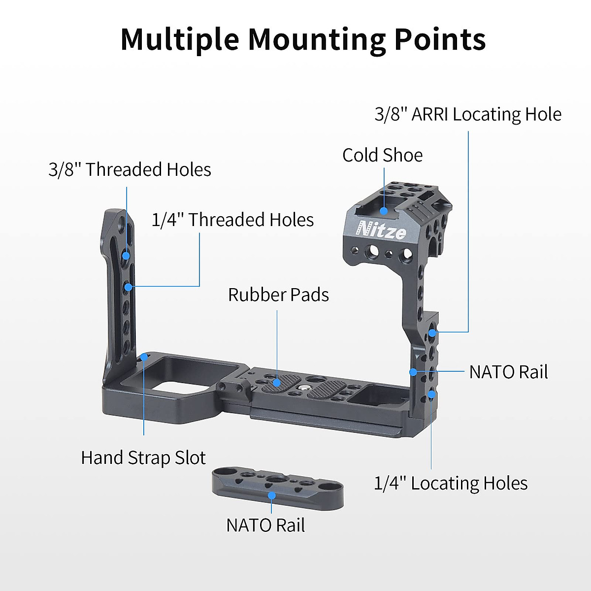 Nitze Camera Cage for Sony FX30 FX3 with HDMI Cable Clamp, NATO Rails and Built-in Arca Quick Release Plate, Interchangeable Full/Half Cage Compatible with Sony XLR Handle Unit- T-S03B