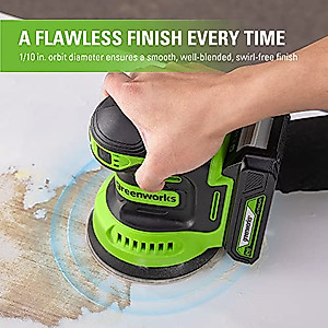 Greenworks 24V Orbital Sander Kit, 5" Random Sander Variable Speed, 2Ah Battery and Charger Included