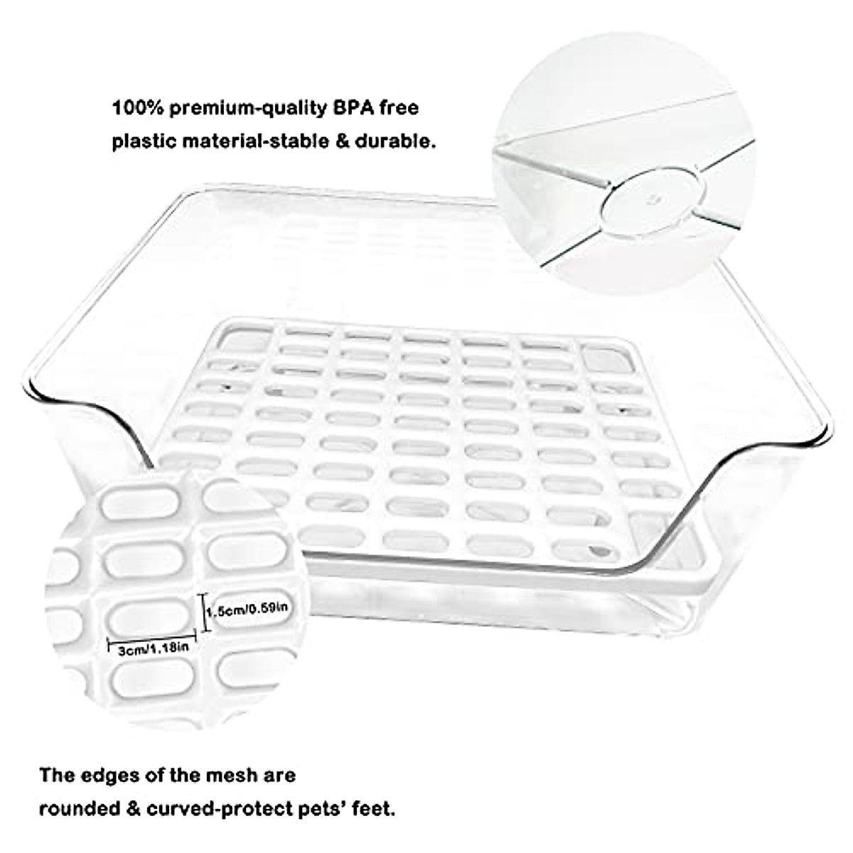 PINVNBY Transparent Rabbit Litter Box Bunny Corner Litter Bedding Box Small Pet Litter Pan Cage Potty Trainer Pet Toilet with Cleaning Tools for Guinea Pigs Chinchilla Ferret(White)