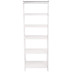 Amazon Basics Rubberwood 5 Shelf Ladder Bookcase, White, 15.03" D x 25.98" W x 74.48" H